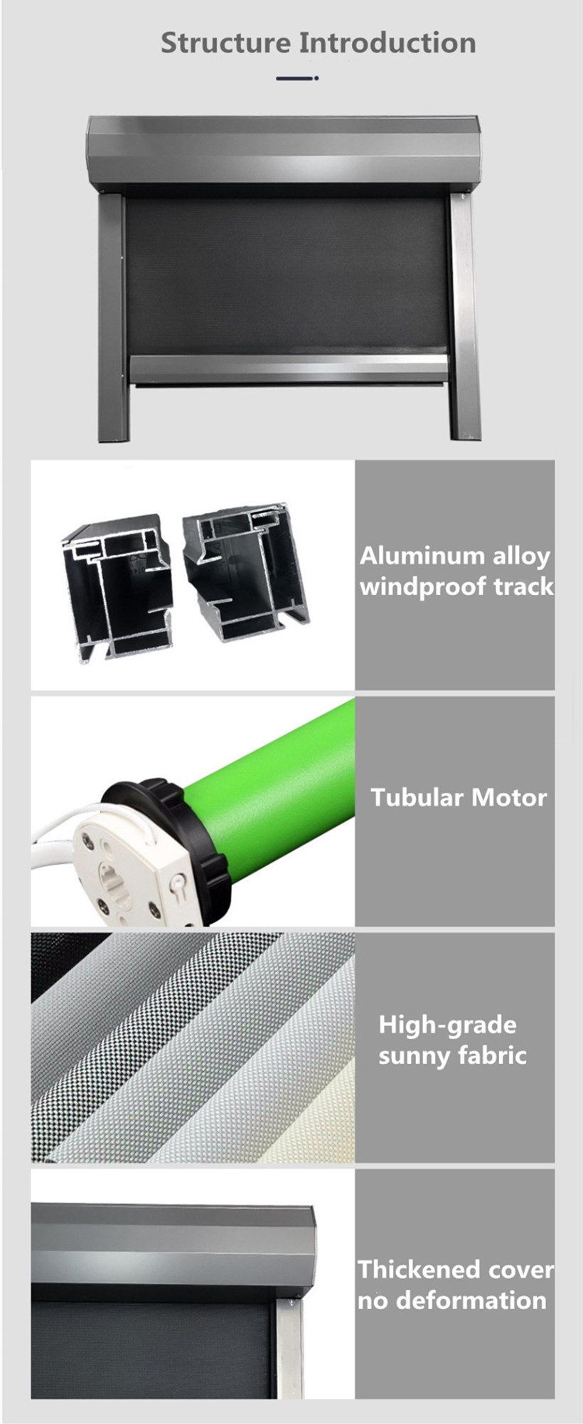 Outdoor shade electric windproof fabric zip track hurricane roller blinds